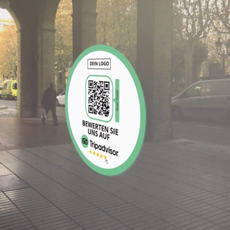 Bewerten Sie uns auf Tripadvisor Aufkleber mit QR Code rund - empfehlio
